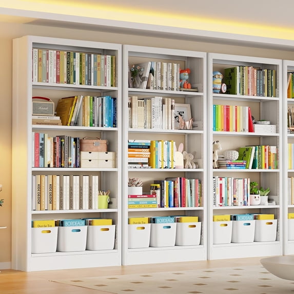 Metal White Bookshelf, 71"H Tall Bookcase with Adjustable Storage ...