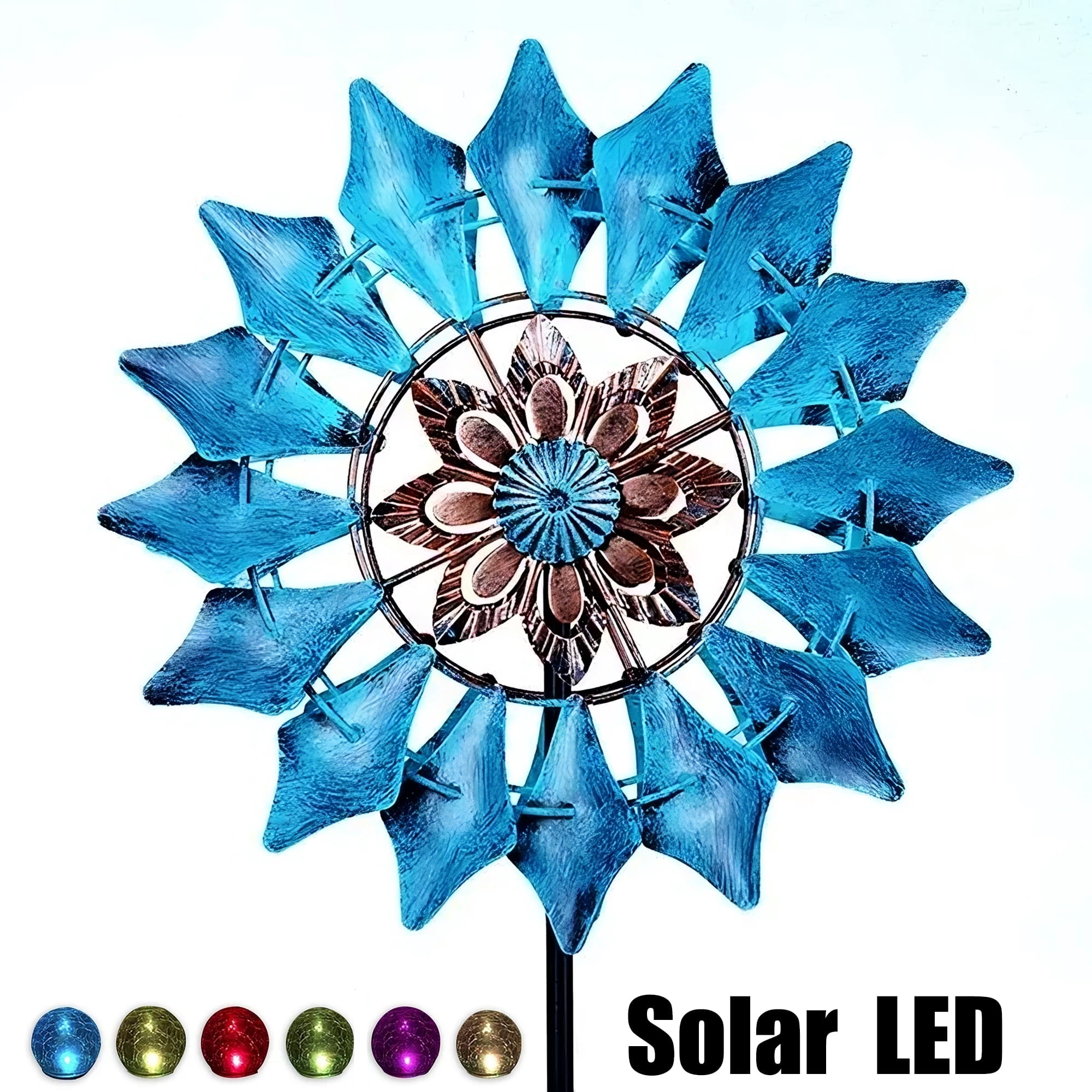 "VIEROLA 48"" Metal Wind Spinner, Dual-Sided Spinning, Blue Petals ...