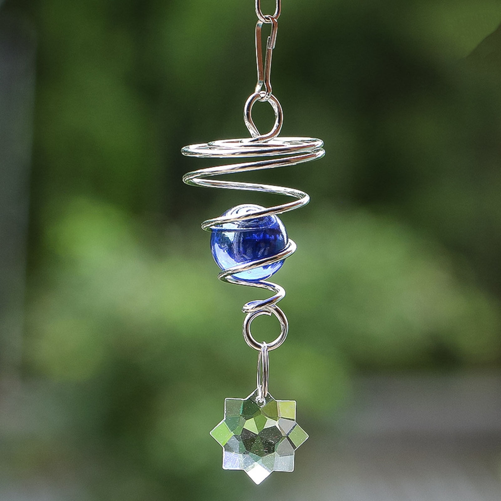 Metal Wind Spinner with Crystal Glass Ball - Gazing Ball Spiral Tail ...
