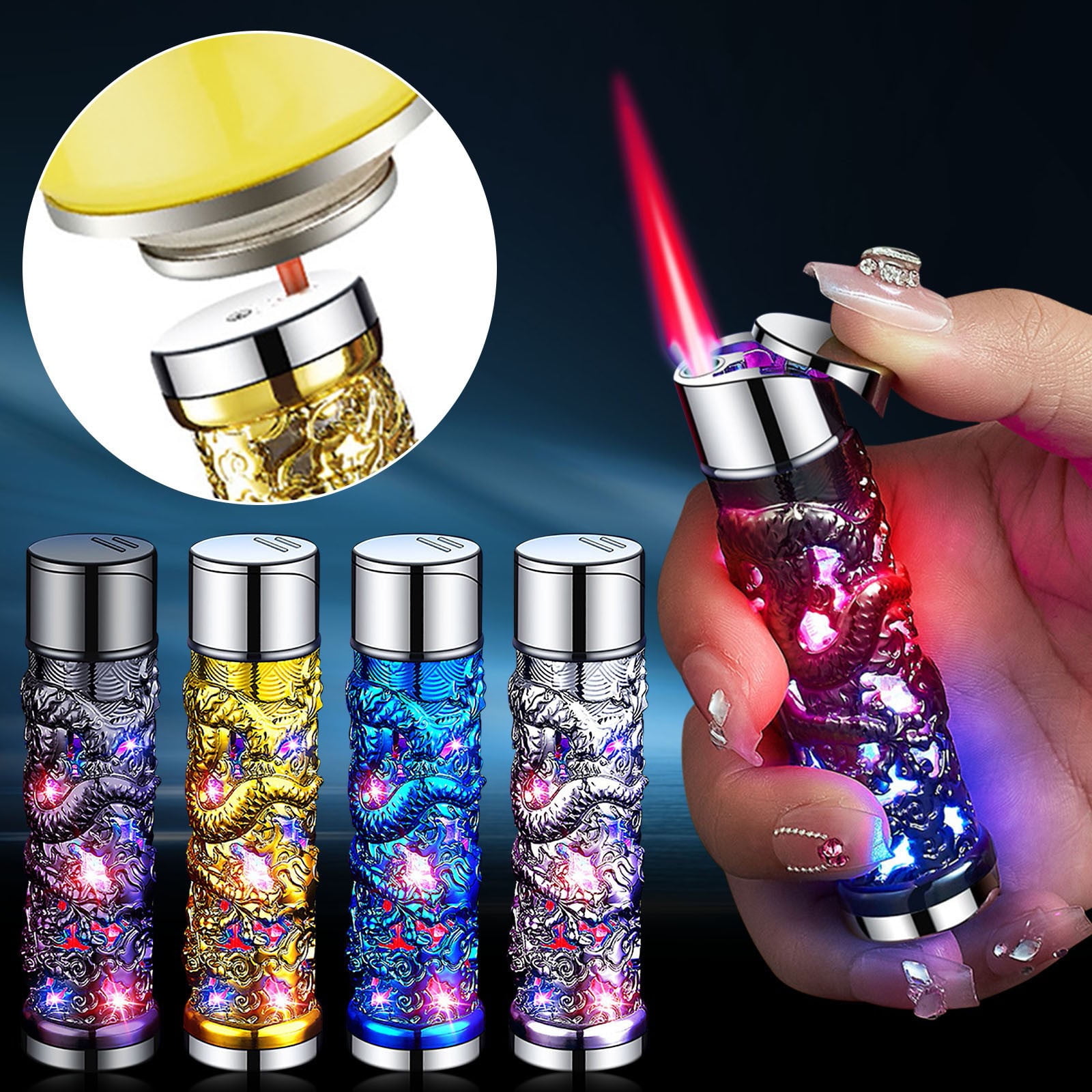 Metal Windproof Gas Lighter Set of 2, High Temperature Spitfire for ...