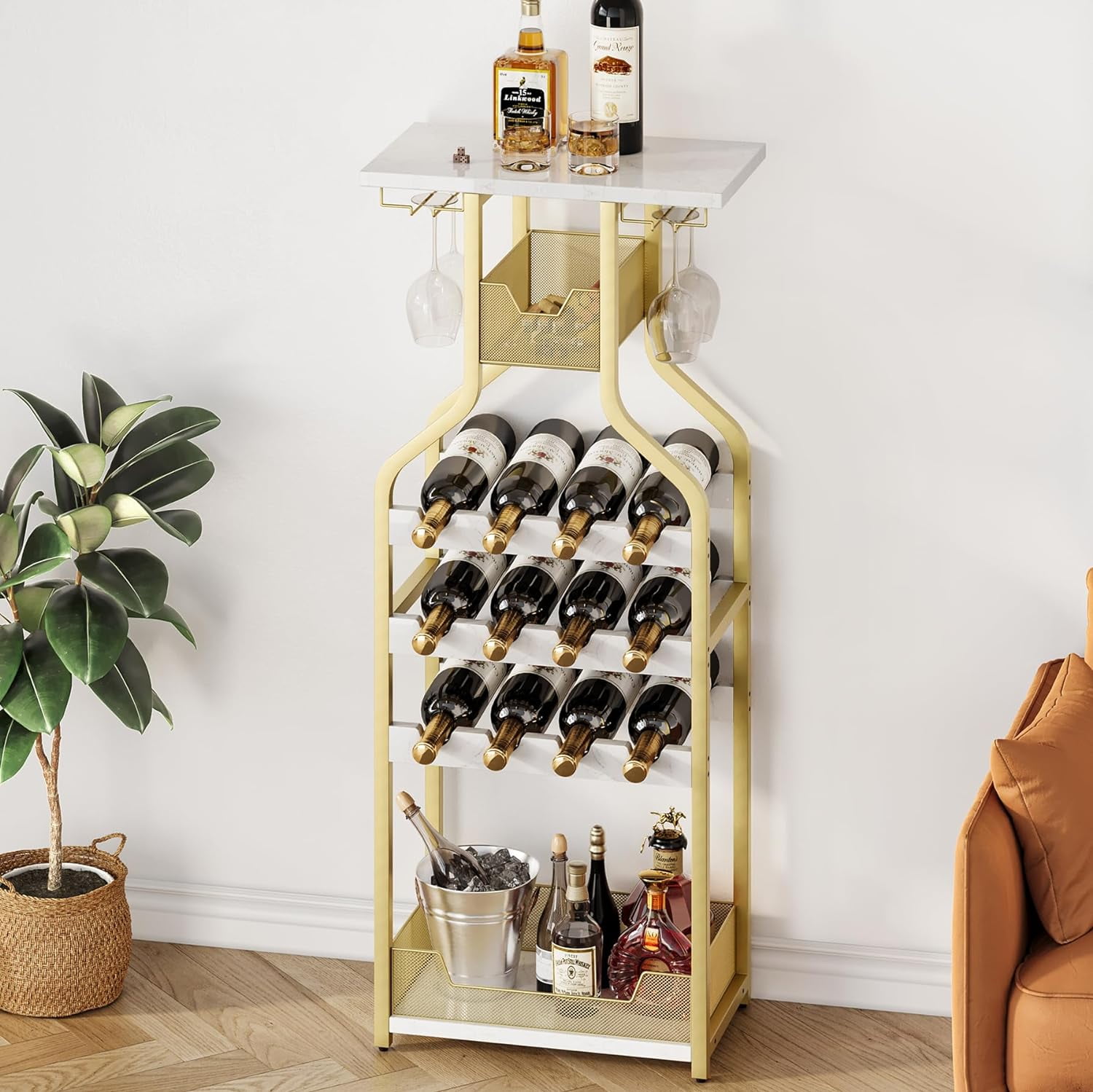 Metal Wine Rack Wine Bottle Holders Stands Freestanding Floor, Mini ...