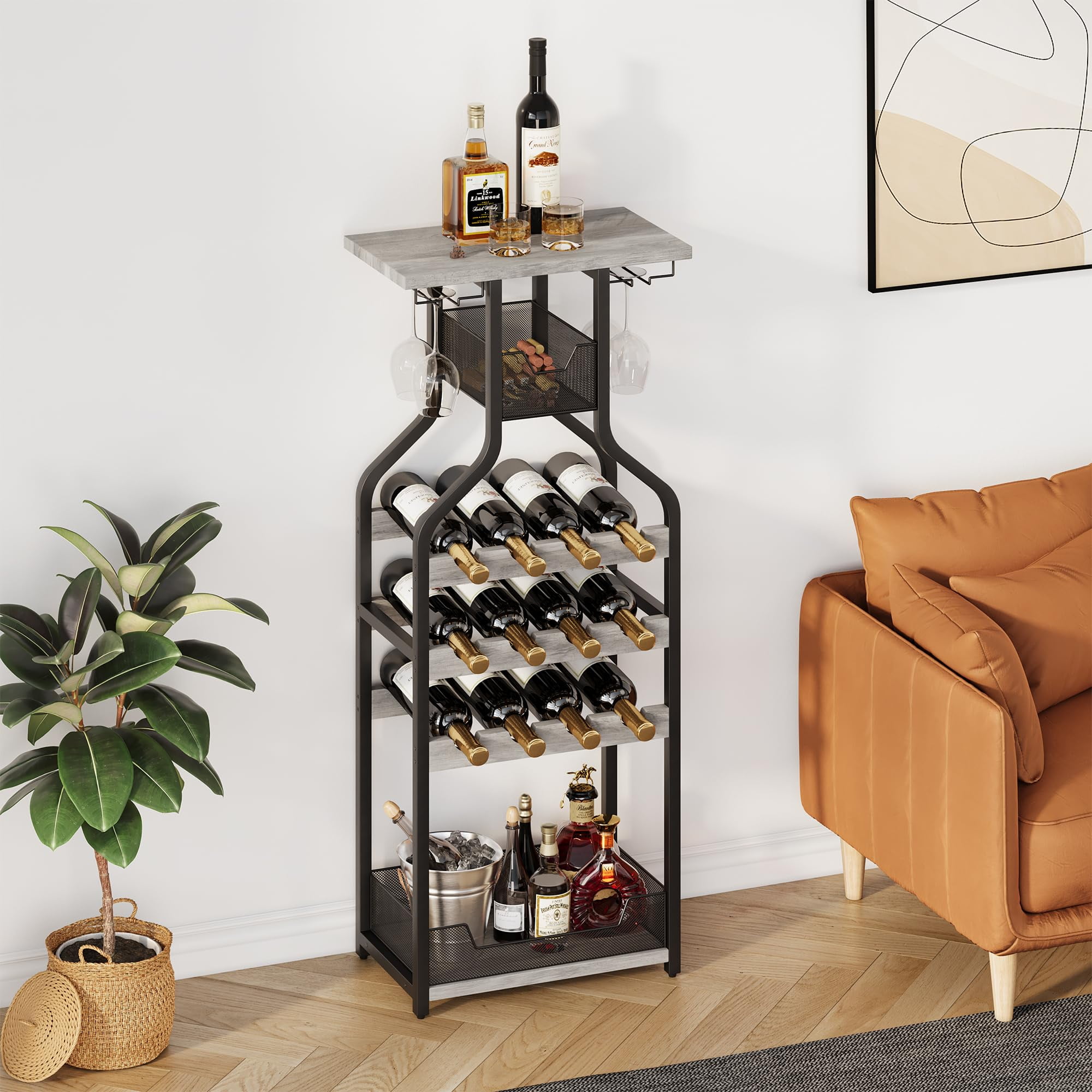 Metal Wine Rack Console Table, Freestanding Floor Bottles Organizer ...