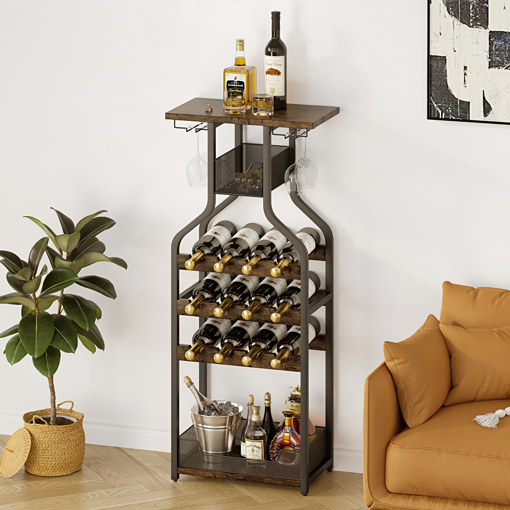 Metal Wine Rack, Wine Bottle Stand Bar Cabinet with Glass Holder ...