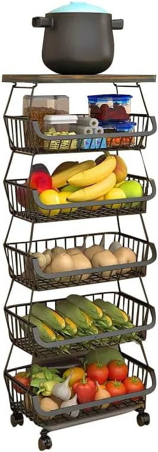 Metal Wire Baskets with Wheels, Kitchen Organizer, 6 Tier Stackable ...