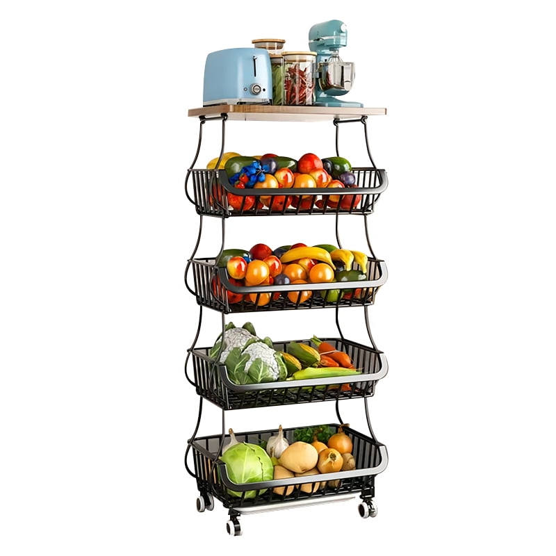 Metal Wire Baskets with Wheels, Stackable Storage Bins Kitchen ...