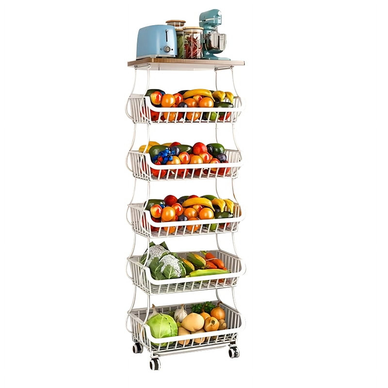 Metal Wire Baskets with Wheels, Stackable Storage Bins Kitchen ...