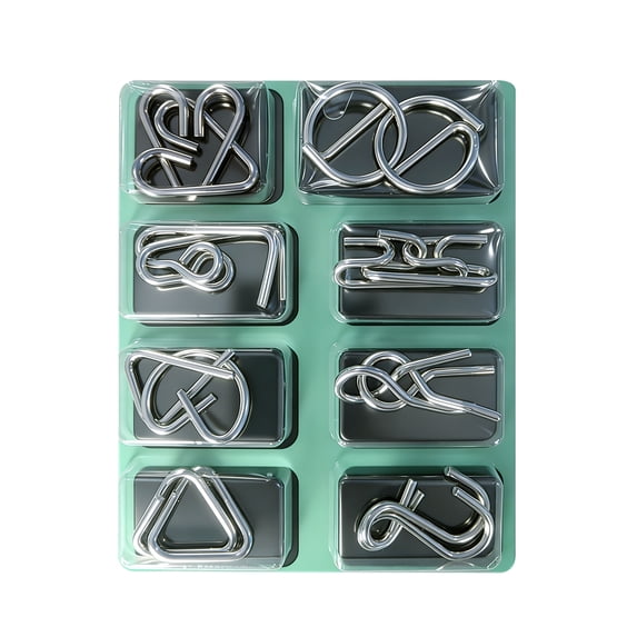 Metal Wire Brain Teaser Puzzle, Nine Linked Rings Disentanglement Toy ...