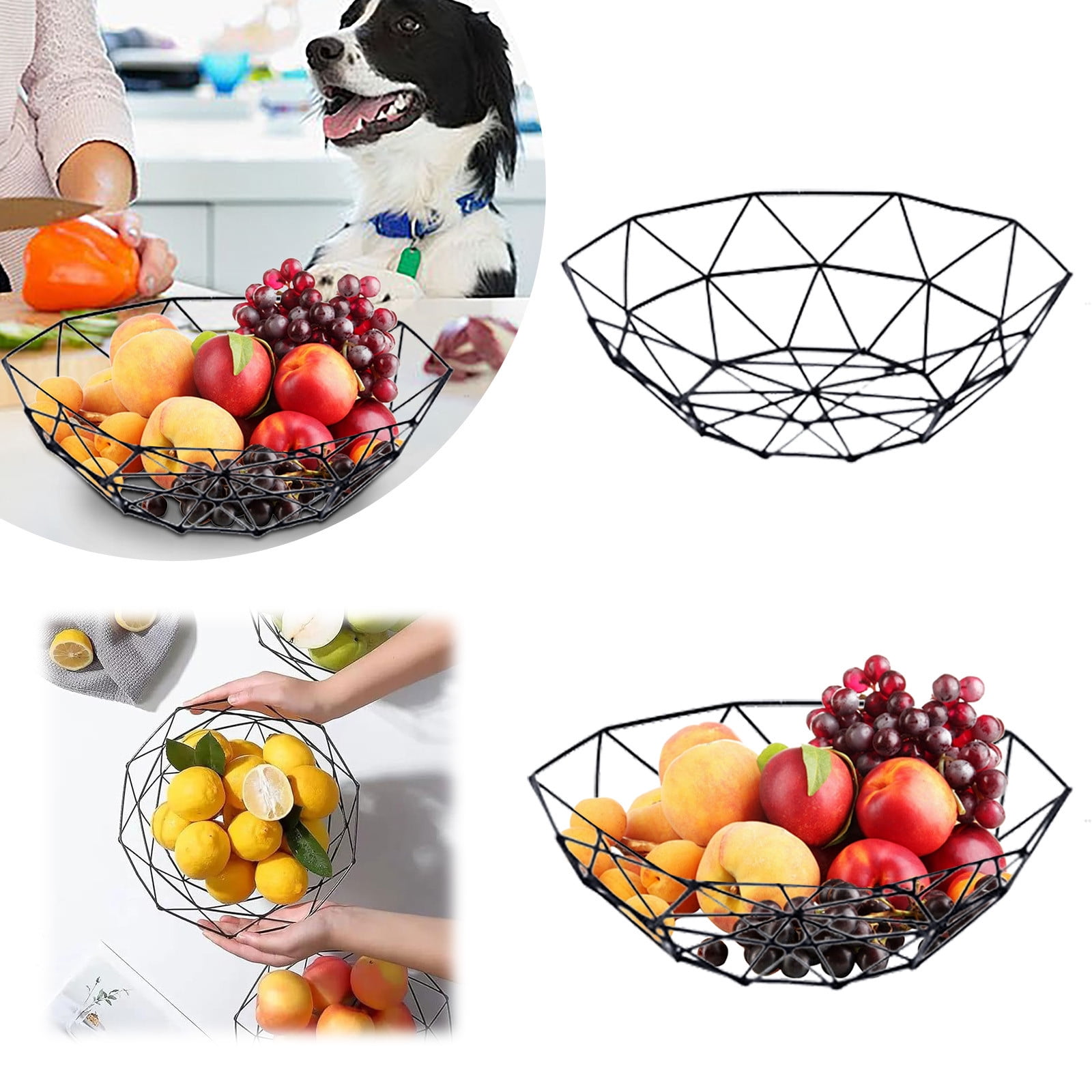 Metal Wire Fruit Basket, Black Fruit Bowl for Kitchen Counter, Fruit ...