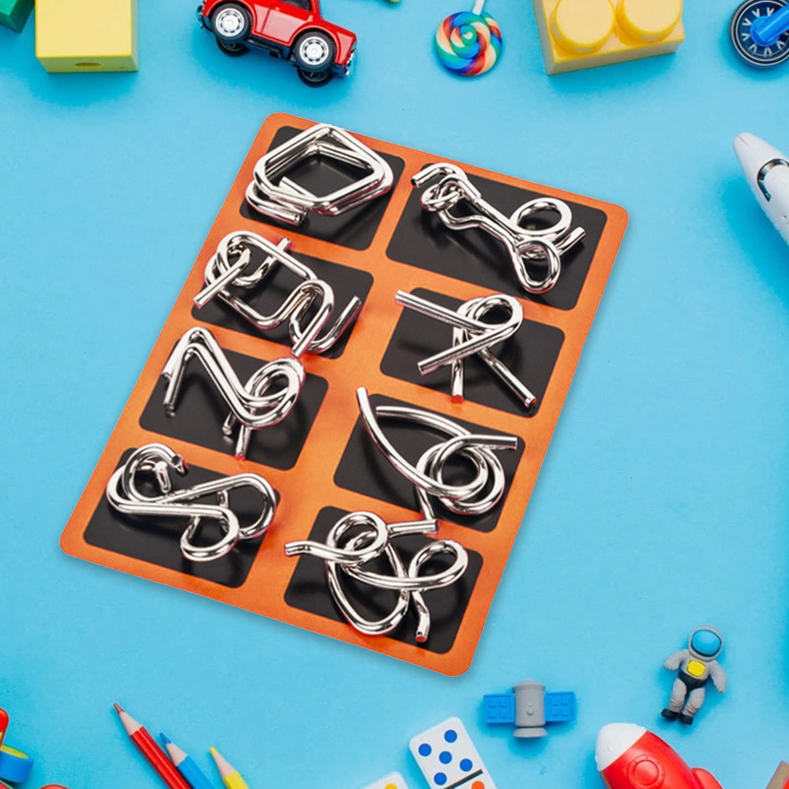 Metal Wire Puzzle - 8Pcs/Set Montessori Educational Carbon Steel IQ ...