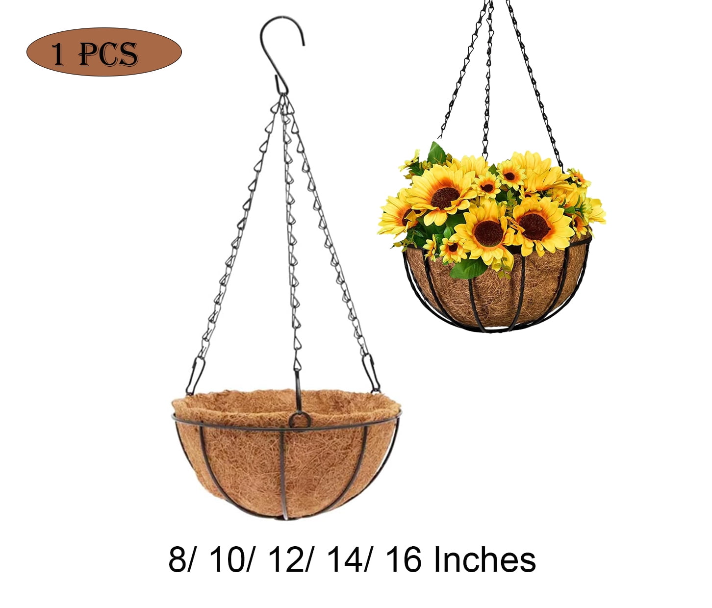 Metal Wire Round Hanging Basket Planter with Coco Fiber Liners (1pack ...