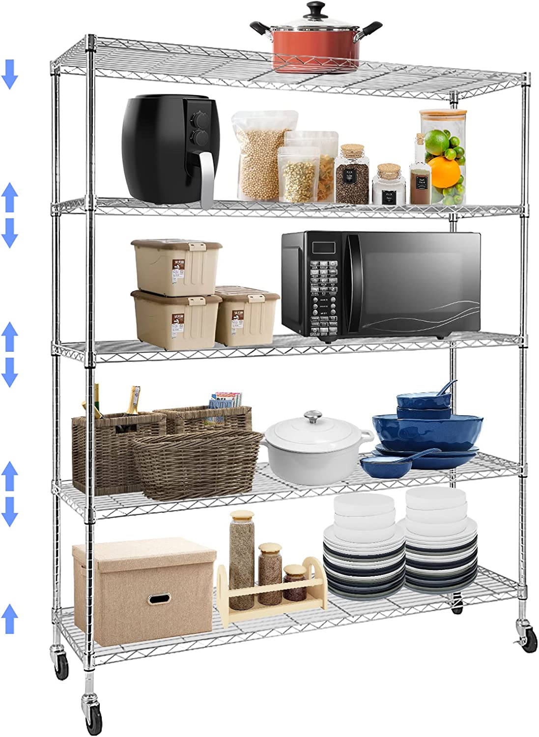 Metal Wire Shelving with Wheels, Heavy Duty Wire Rack Shelving ...