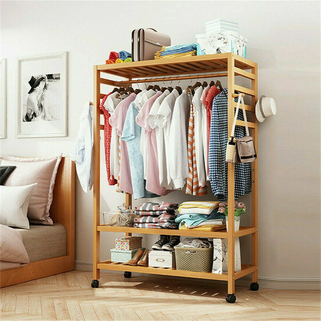Metal/Wooden/Bamboo Garment Rack with Bottom Storage Shelf, Clothing ...