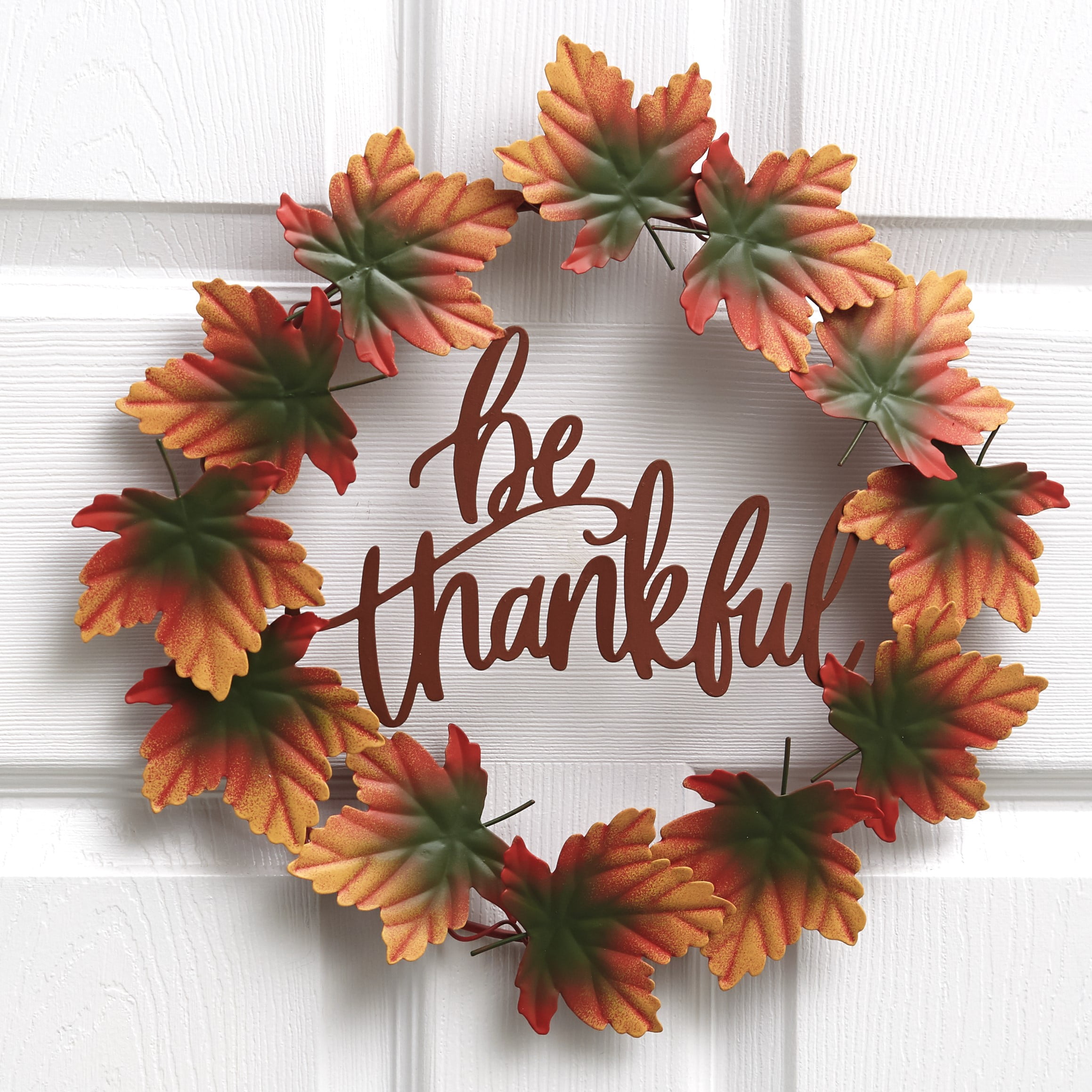 Metal Wreath - Autumn Harvest Decoration - Fall Leaves Be Thankful ...