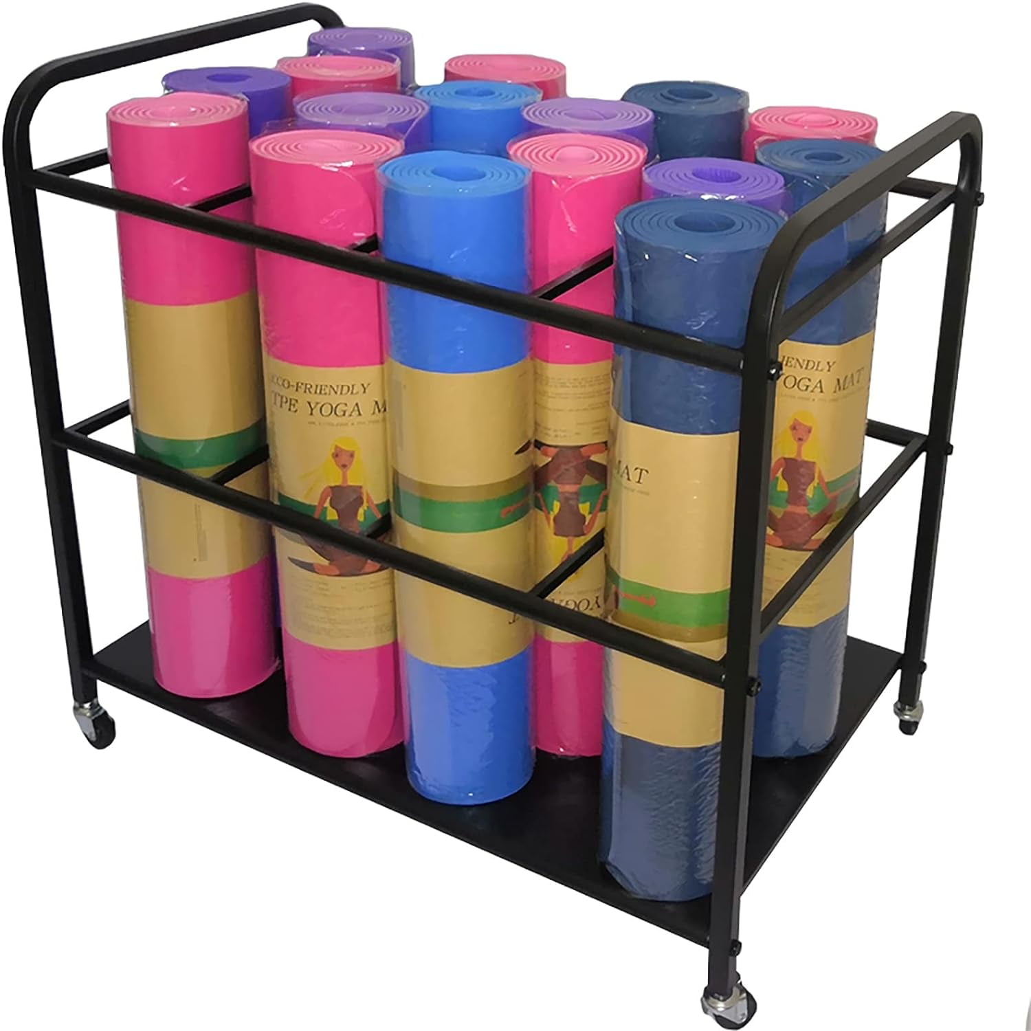 Metal Yoga Mat Holder Basket, Foam Roller Yoga Mat Storage Rolling Cart ...