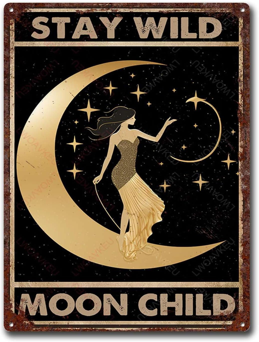 Metal aluminum Sign Girl and Guitar Stay Wild Moon Tin Sign Vintage Art ...