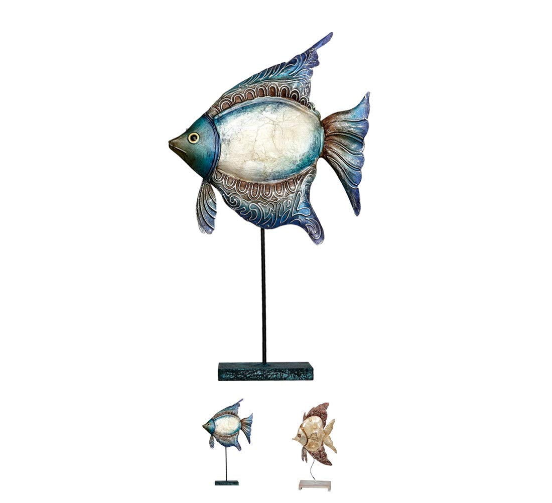 Metal and Capiz Fish Statue 14.5" Left, Nautical Beach Themed Coastal ...
