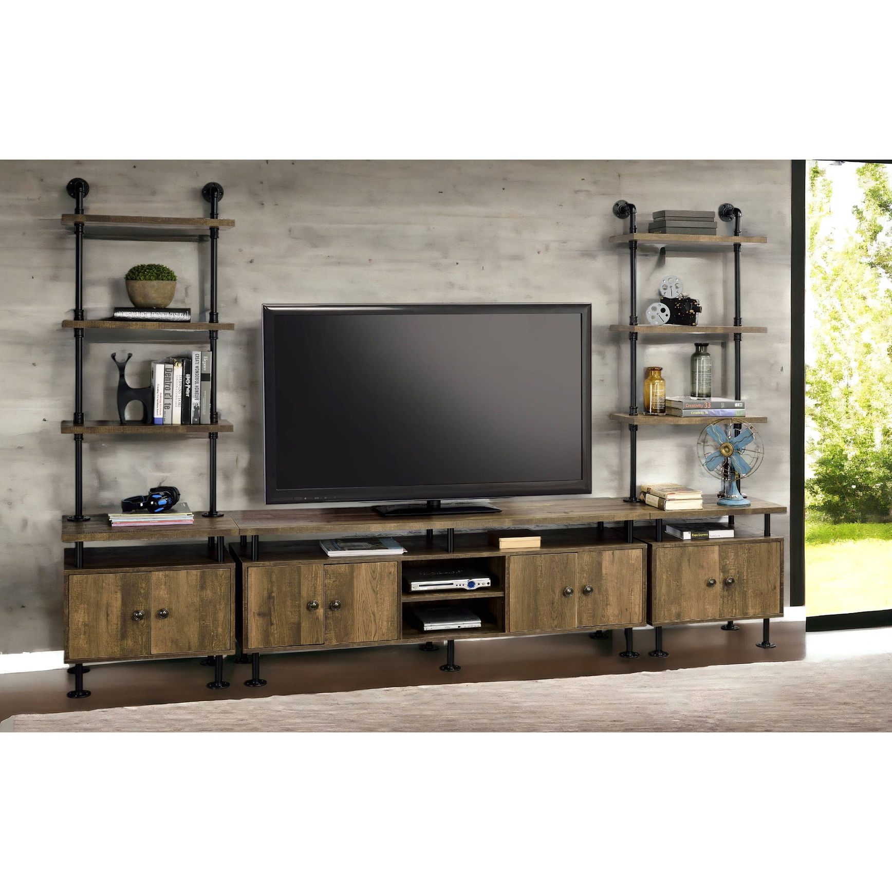 Metal and Veneer Construction, Water Pipe Style TV Stand - Ideal for 50 ...