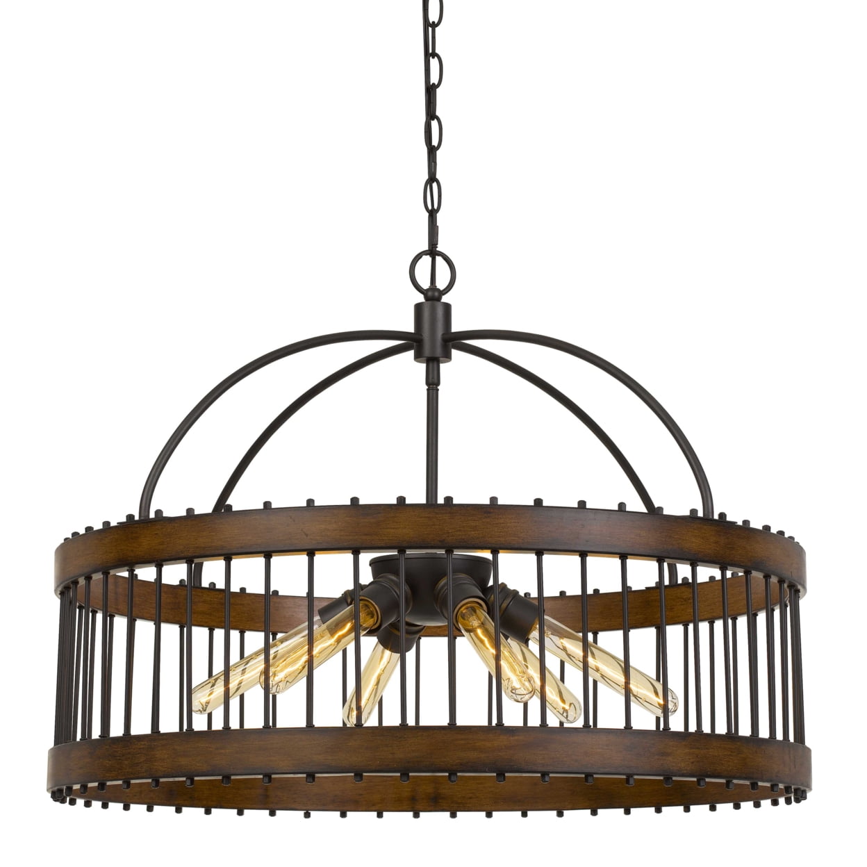 Metal and Wooden Frame Pendant Fixture with Cage Design, Black and ...