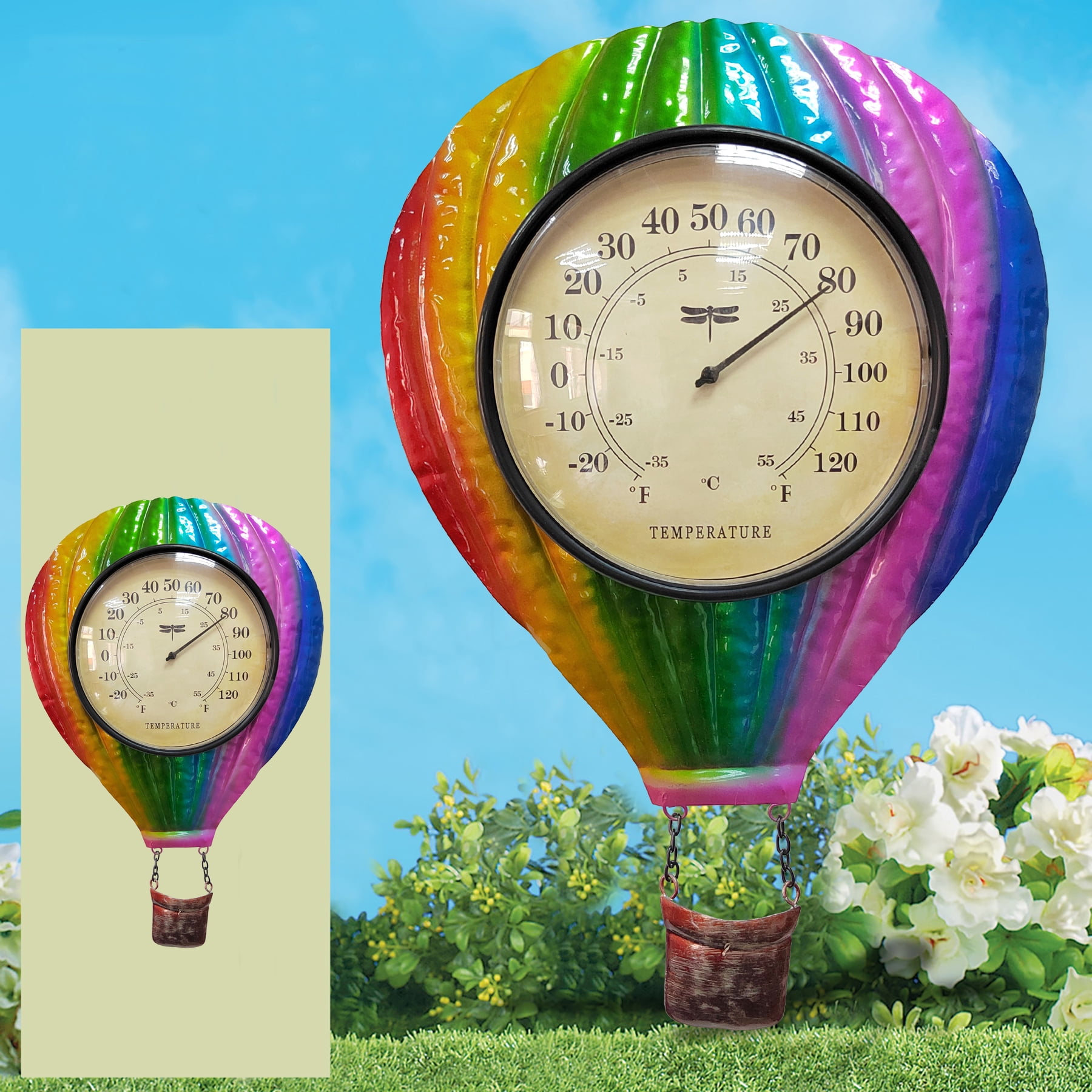 Metal balloon thermometer indoor outdoor wall art decor, colorful hot ...