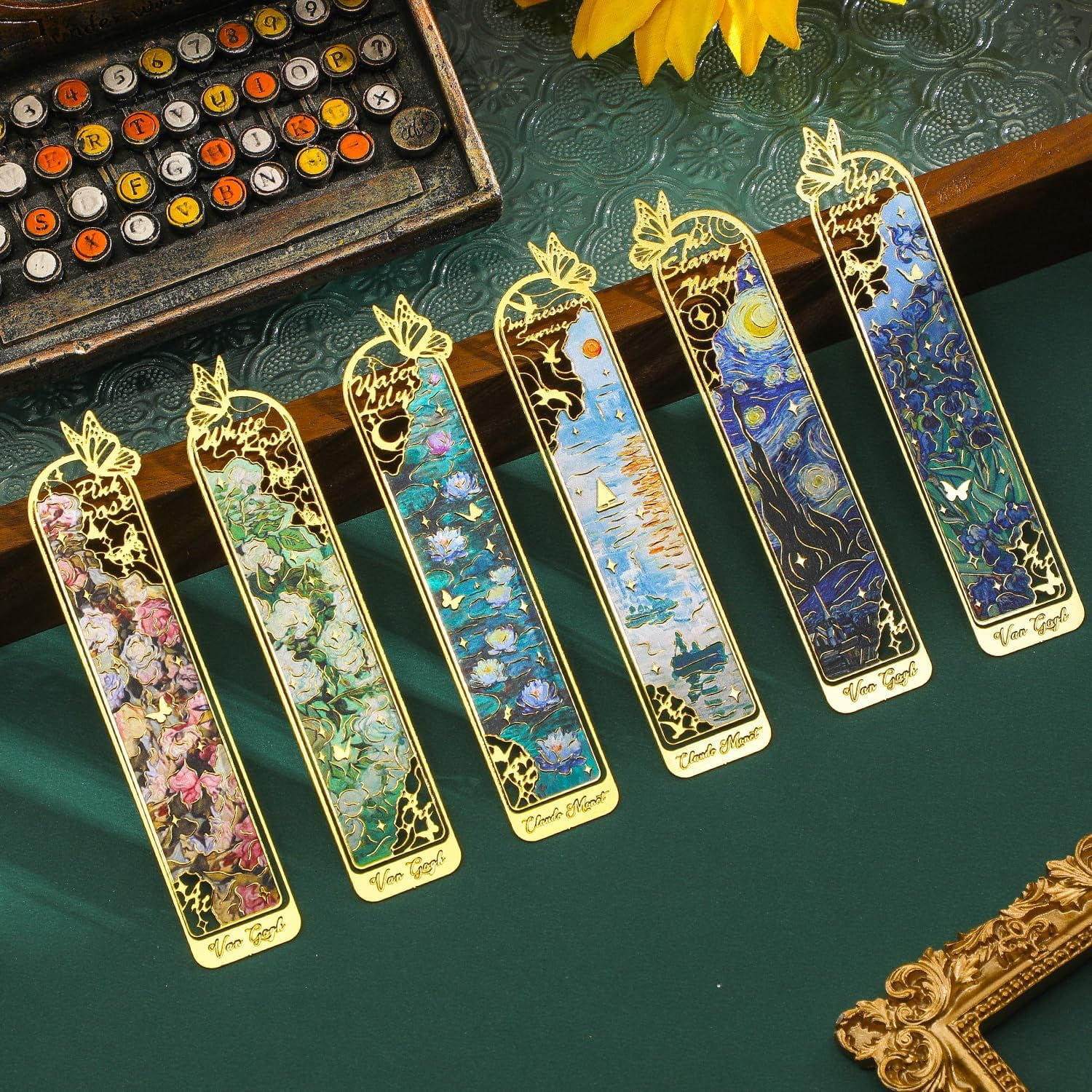 Metal band tassel bookmarks, golden hollow bookmarks, Van Gogh oil ...