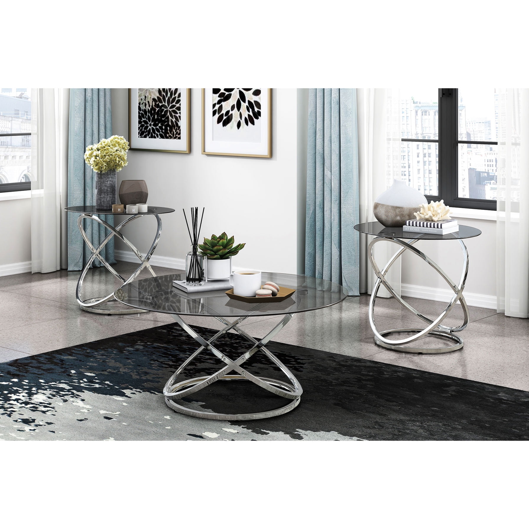 Metal base with chrome finish tables / In primary living space / Gives ...