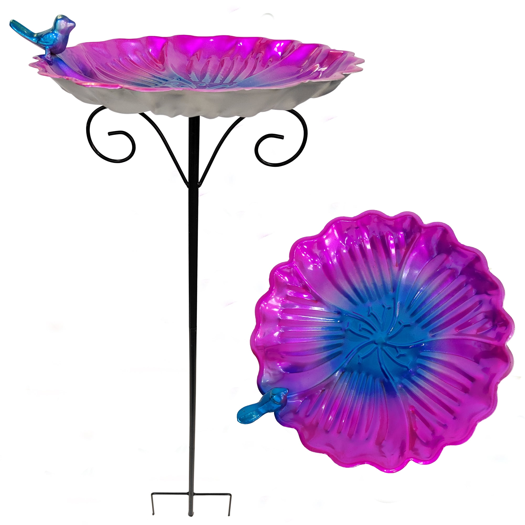 Metal bird feeder stake for outside, Flower bird bath & bird seed ...