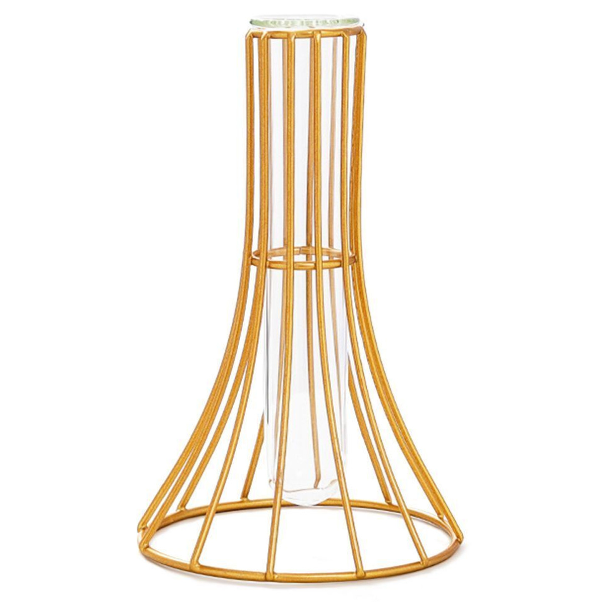 Metal frame vase tube glass planter, geometric metal bracket, office ...