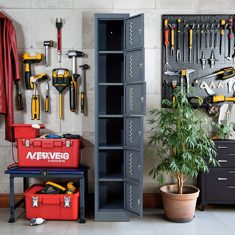 Metal garage storage cabinet, six separate storage compartments - 70.98 ...