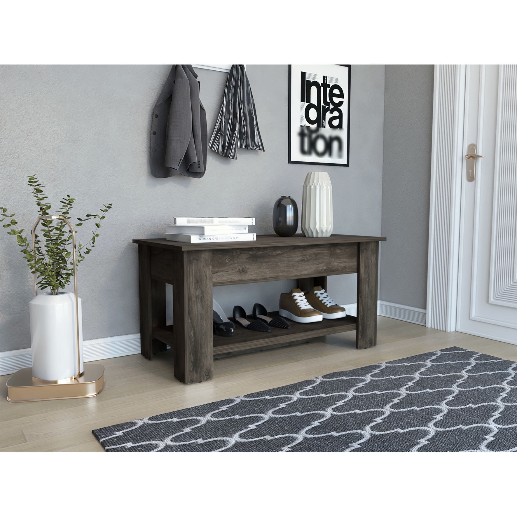 Metal hinges for smooth lift - Bench with liftable top and lower shoe ...