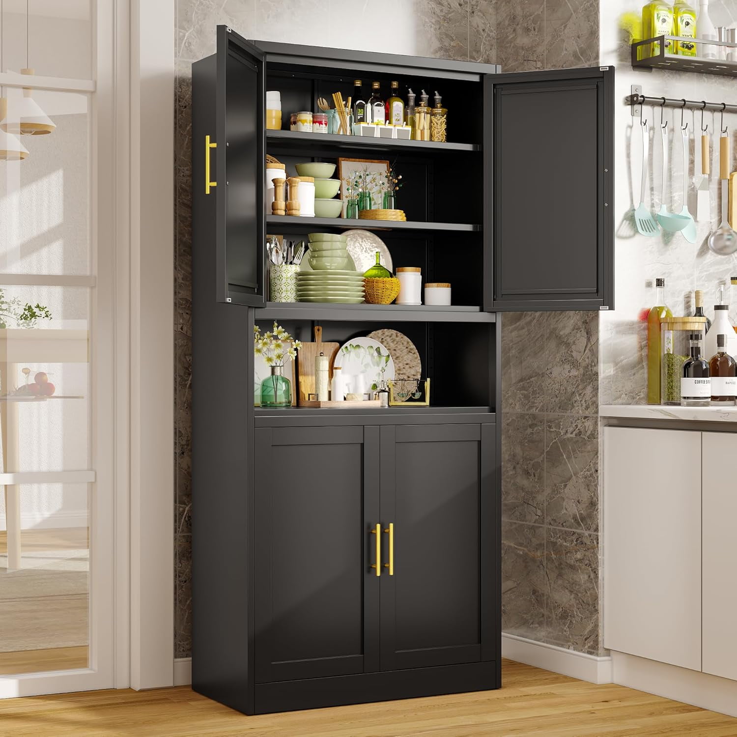 Metal kitchen Pantry Storage Cabinet, Hollow Texture Storage Cabinets ...