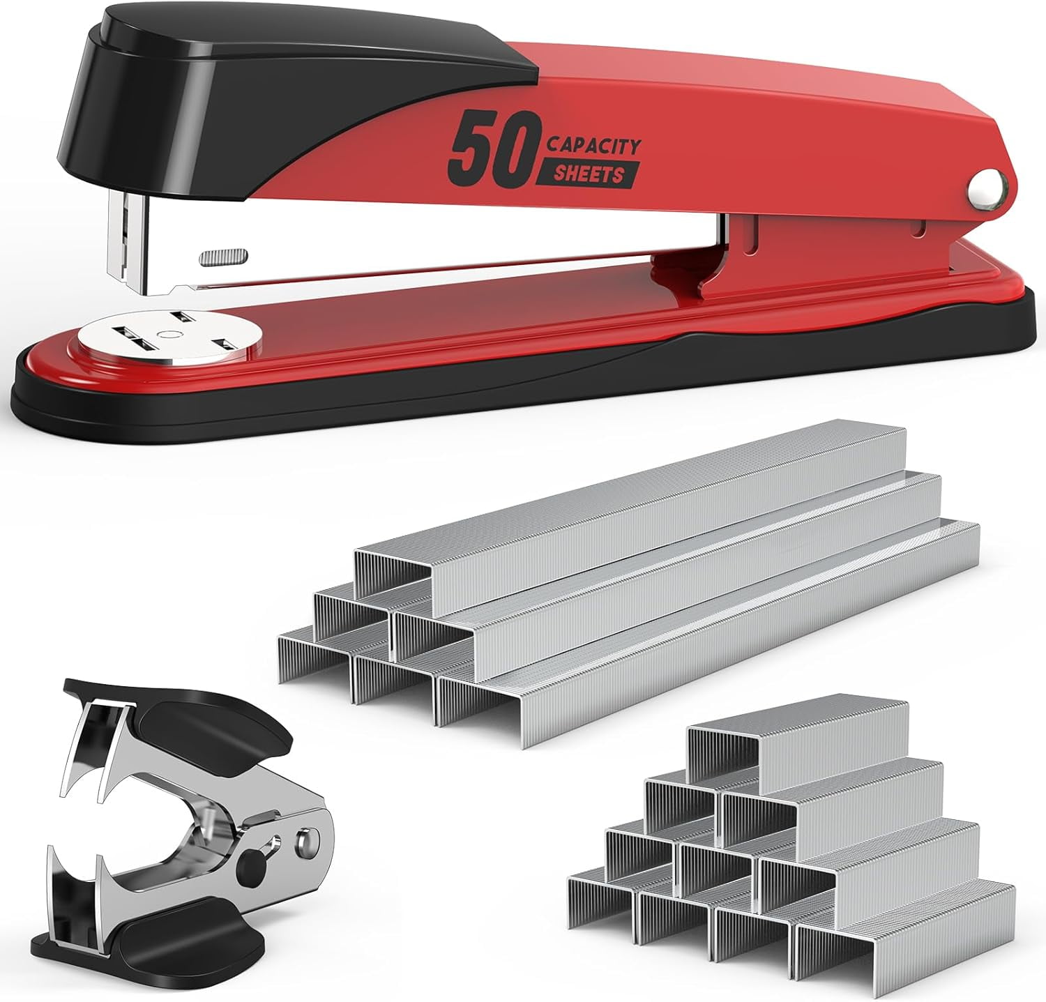 Metal stapler, heavy duty, 50-sheet capacity, 1750 staples and staple ...