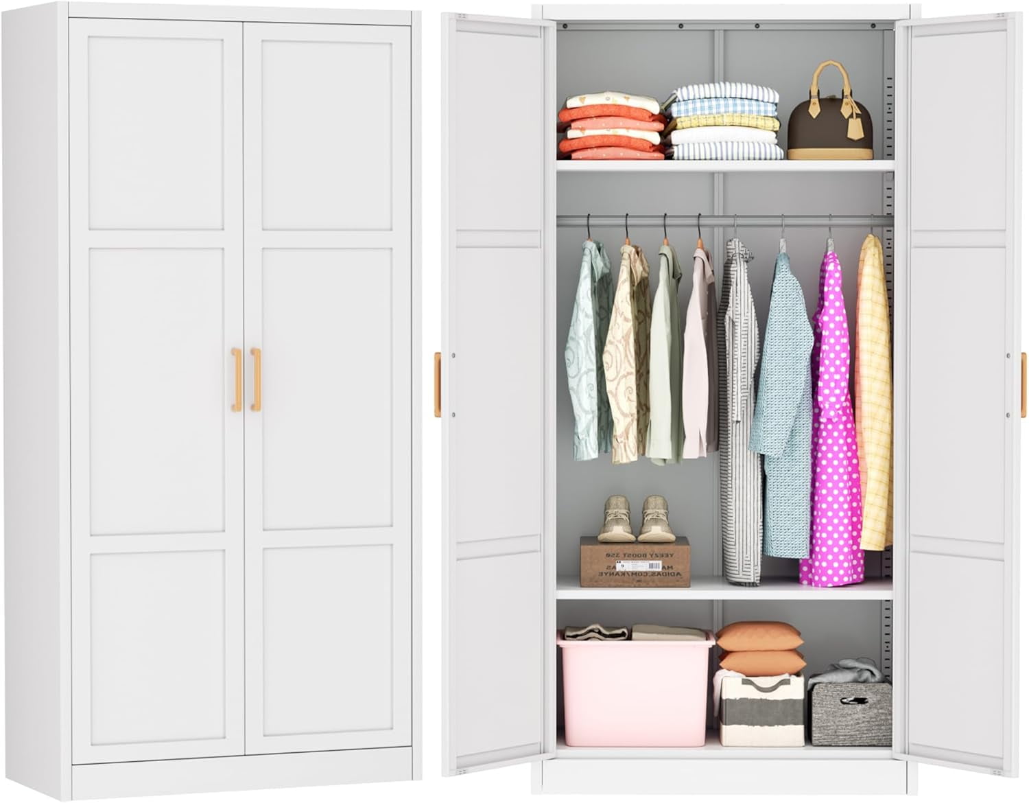 Metal storage wardrobe cabinet for hanging clothes with doors and ...