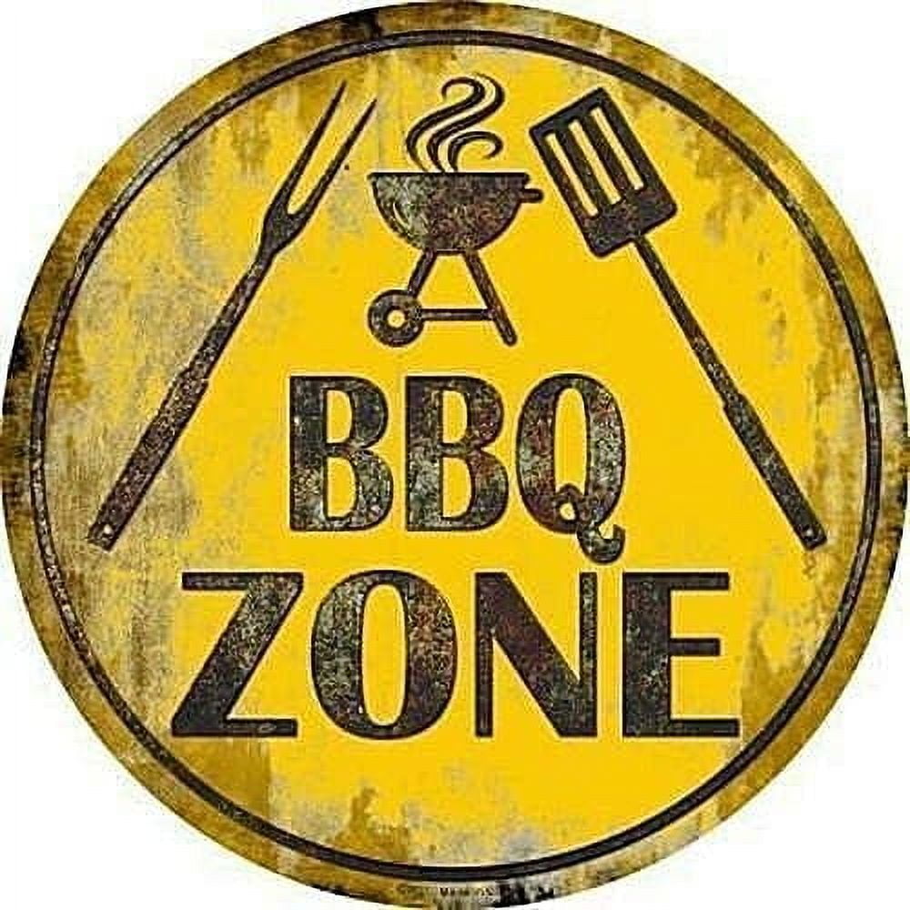 Metal tin Sign BBQ Barbecue Zone Round Sign Funny Home Cave Garage bar ...