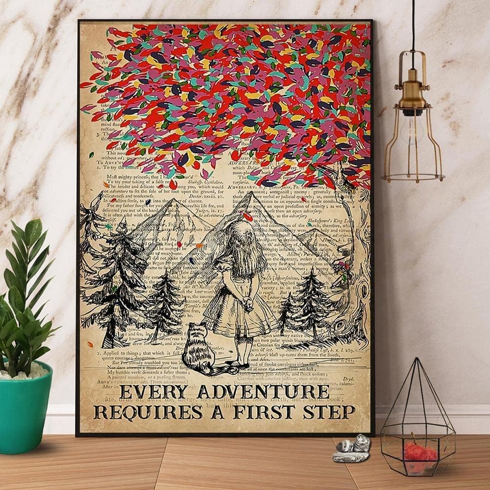 Metal tin Sign Plaque Girl and Cat Every Adventure Requires A First ...