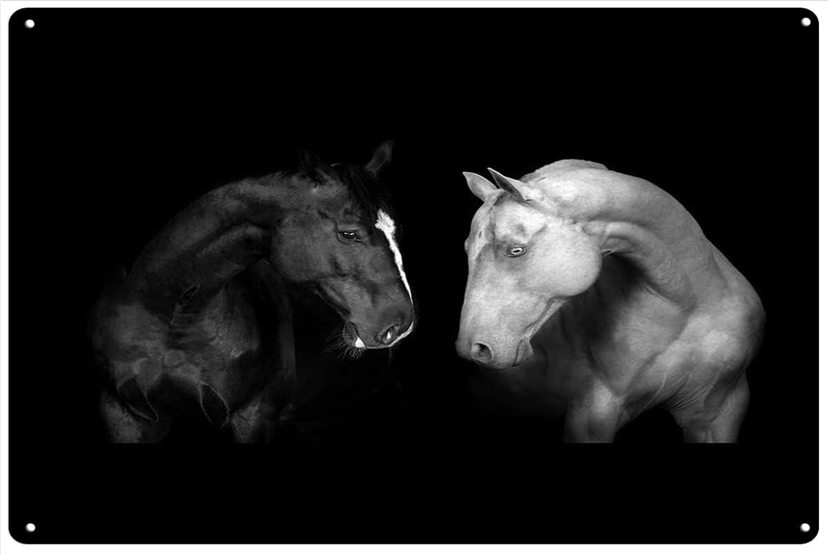 Metal tin Sign Two Horses Black and White Antique Tin Sign Rustic Wall ...