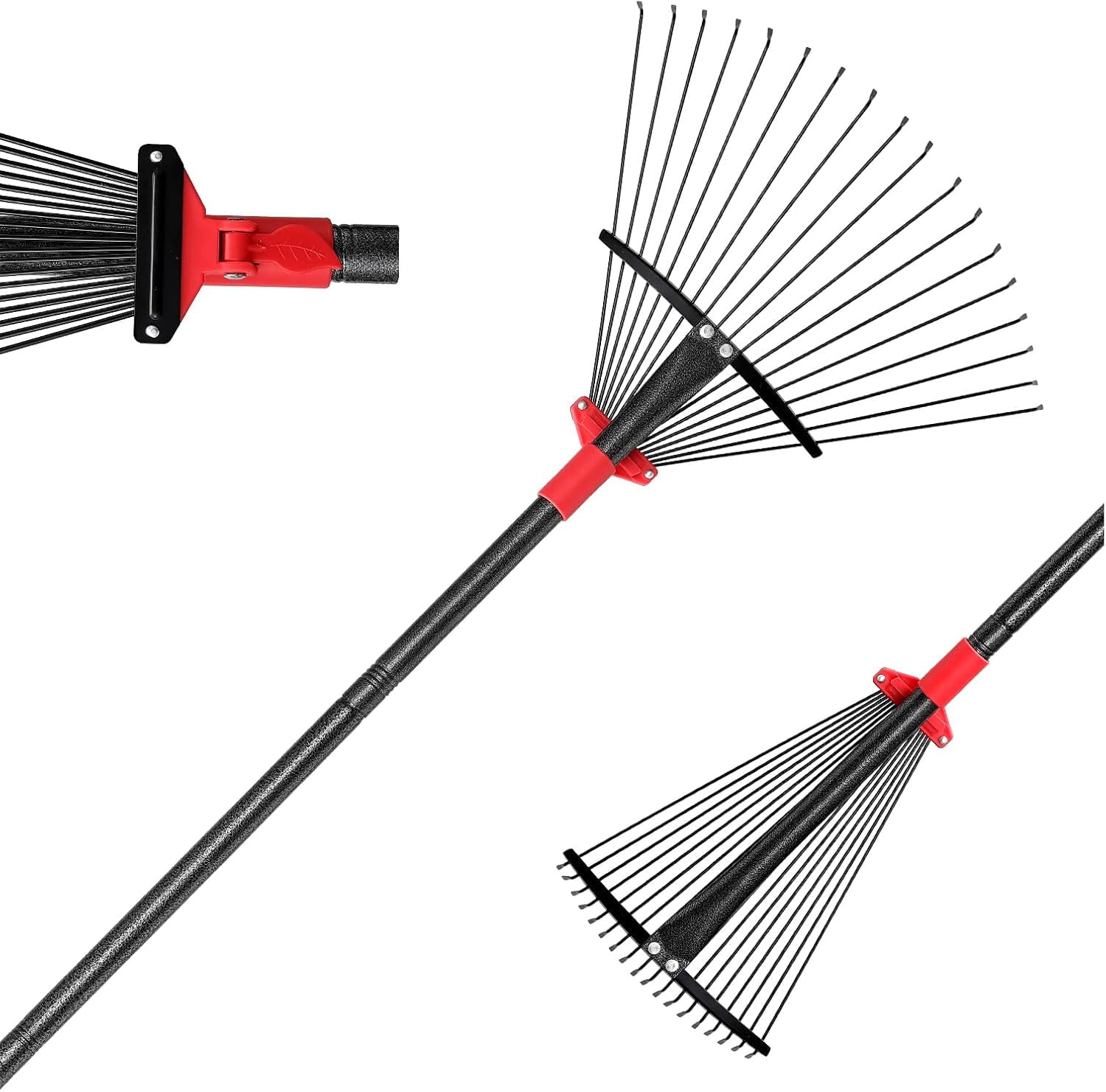 Metal toothed leaf rake with expandable head and adjustable handle ...