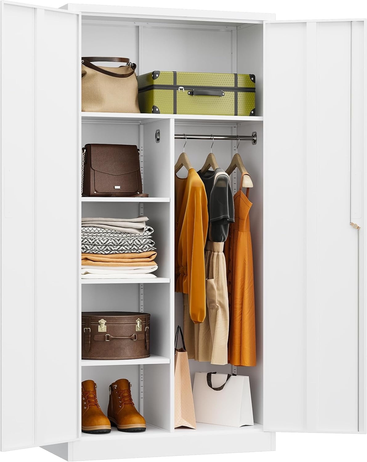 Metal wardrobe cabinet with hanging rod & lock, armoire wardrobe closet ...
