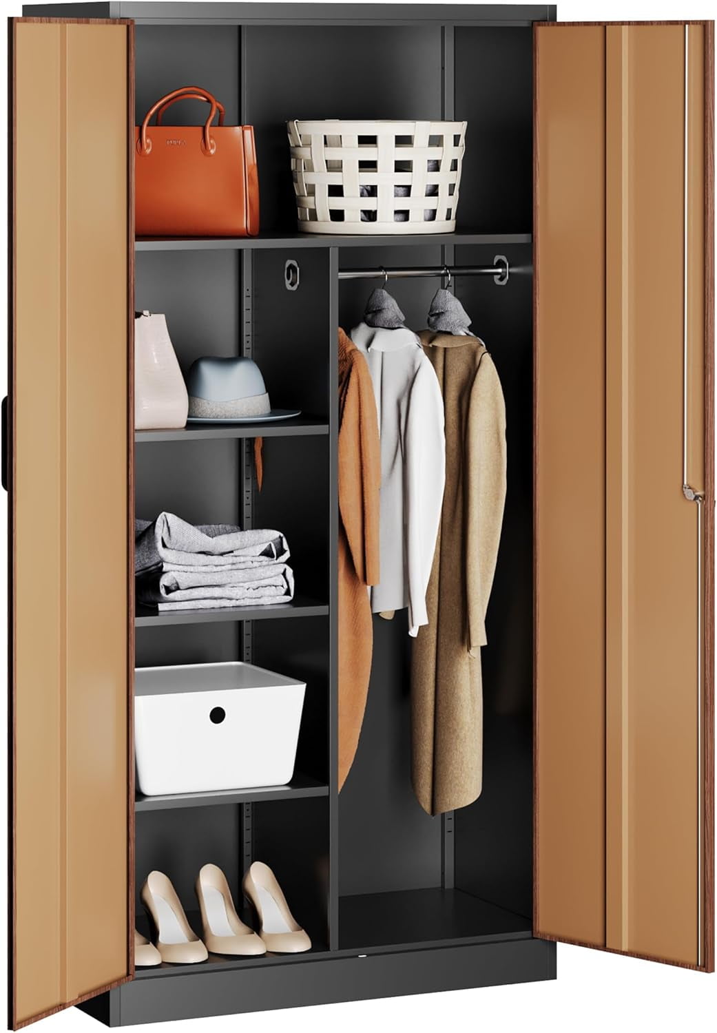 Metal wardrobe cabinet with hanging rod & lock, armoire wardrobe closet ...