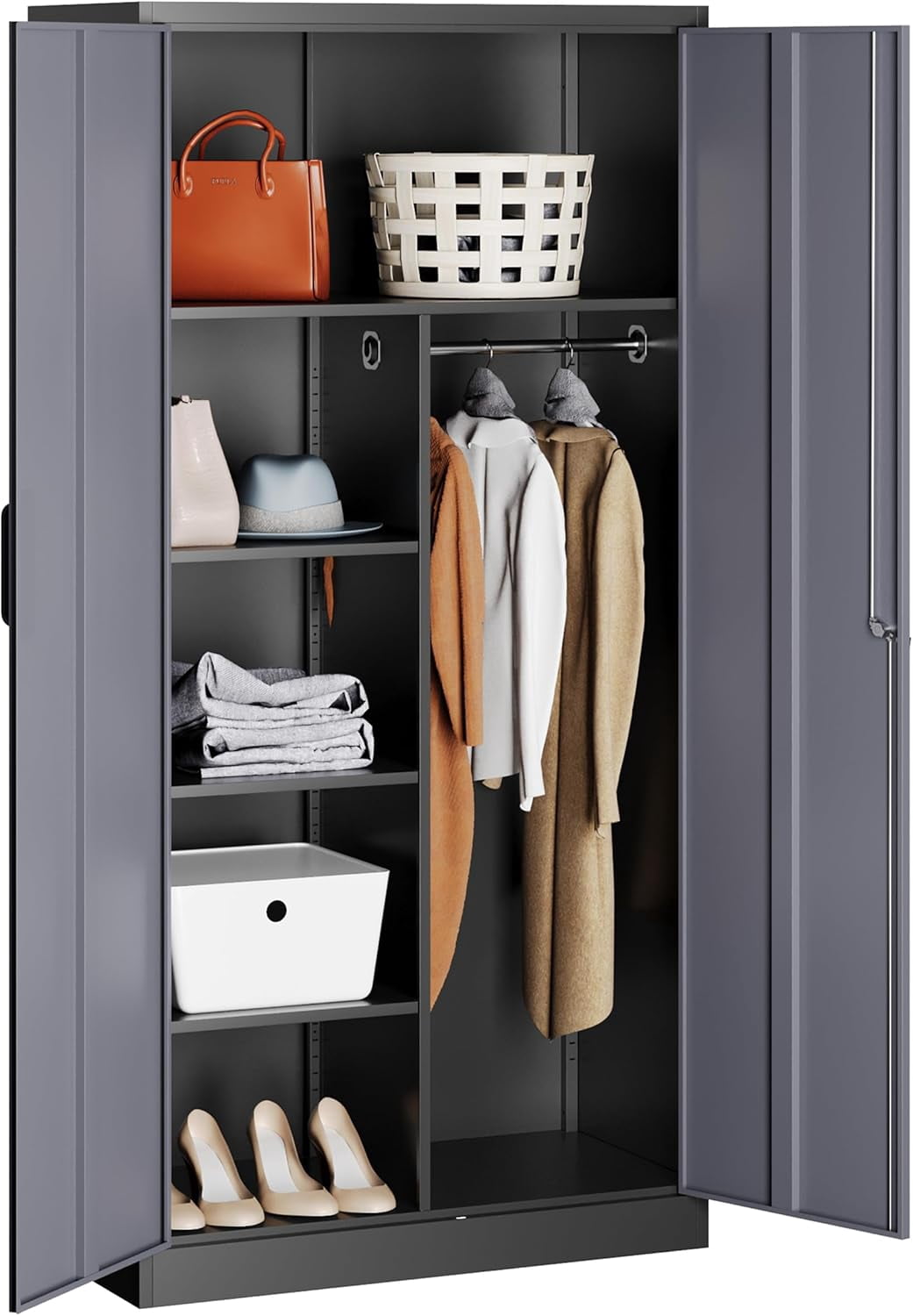 Metal wardrobe cabinet with hanging rod & lock, armoire wardrobe closet ...