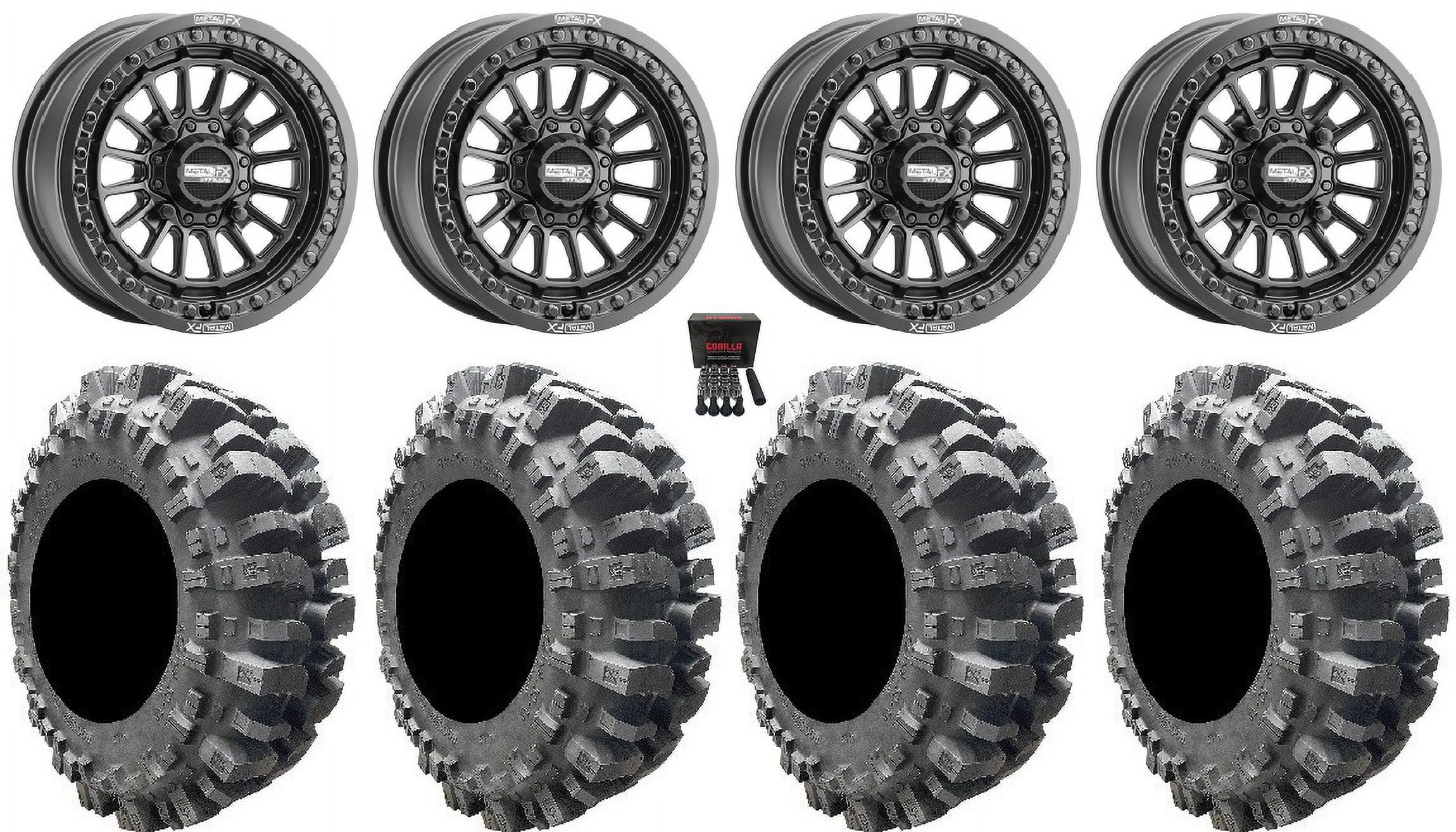 MetalFX Delta Bdlk 15" Wheels Bk 31" Bogger Tires Can-Am Commander Maverick Renegade Outlander ...