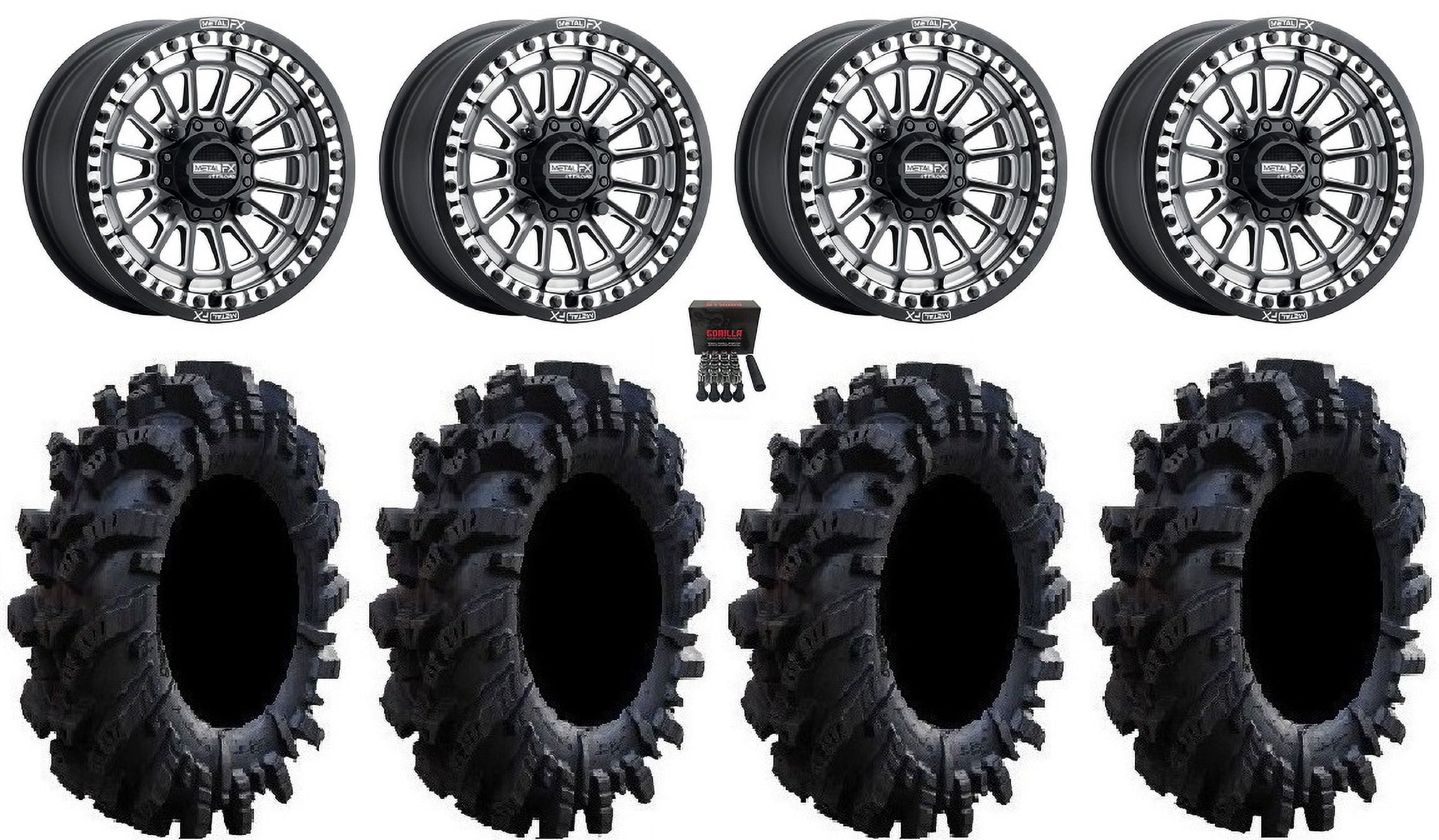 MetalFX Delta Bdlk CC 15" Wheels Bk 34" Intimidator Tires Polaris RZR ...