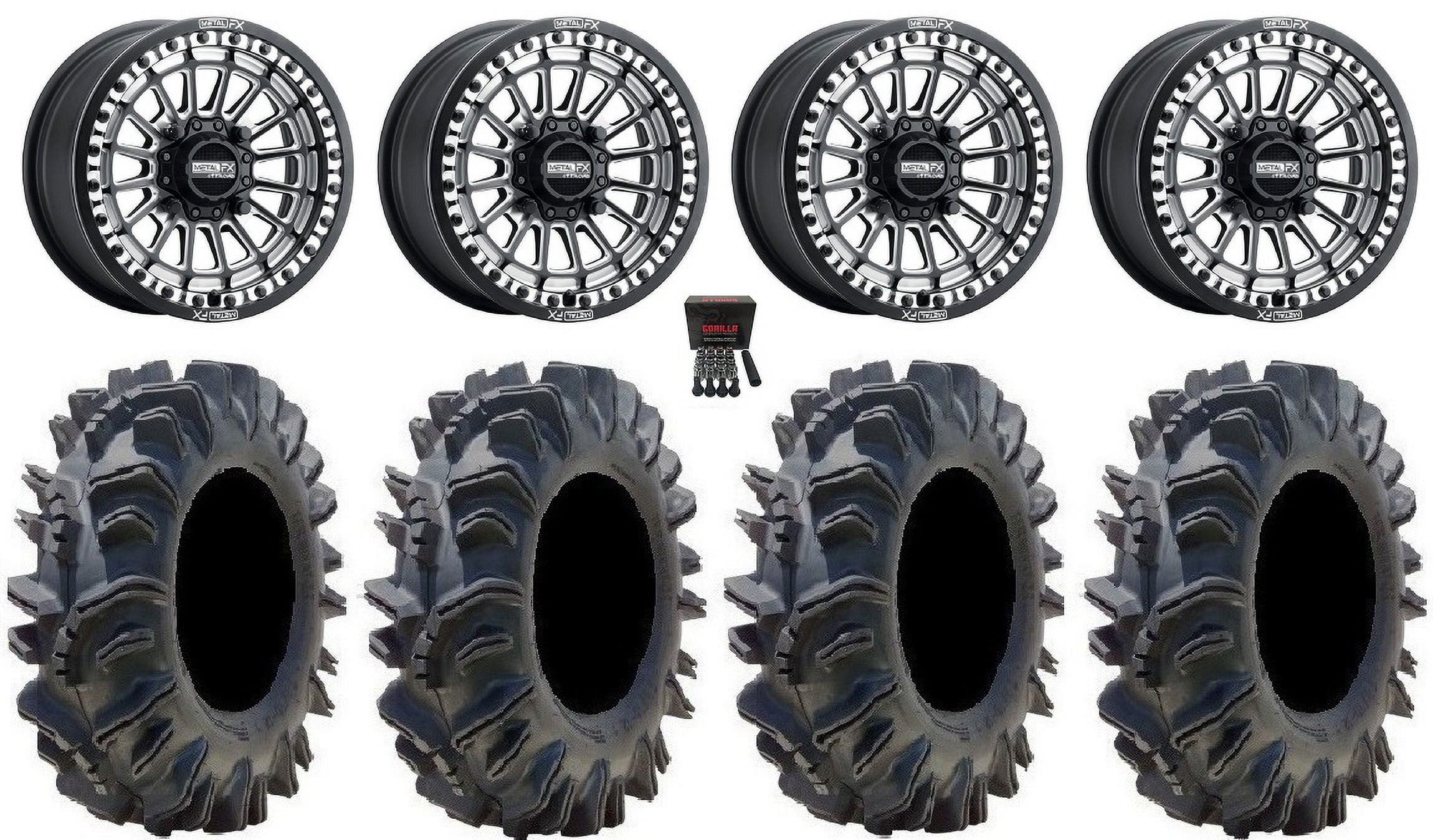 MetalFX Delta Bdlk CC 15" Wheels Bk 34" Terminator Tires Polaris RZR XP ...