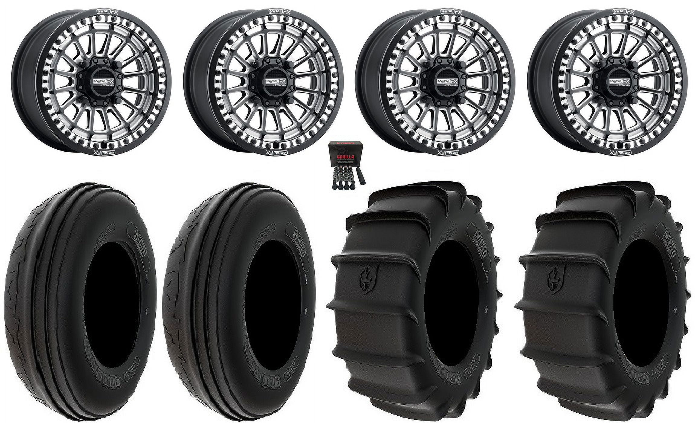 MetalFX Delta Bdlk CC 15x7/15x10 Wheels Bk 30" Sand Tires Can-Am Maverick X3 / Honda Pioneer ...