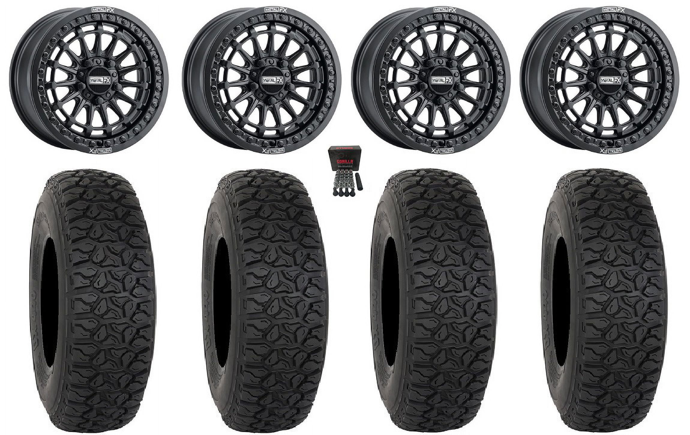 MetalFX Delta R Bdlk 15" Wheels Bk 32" DX440 Tires Polaris RZR Turbo R ...