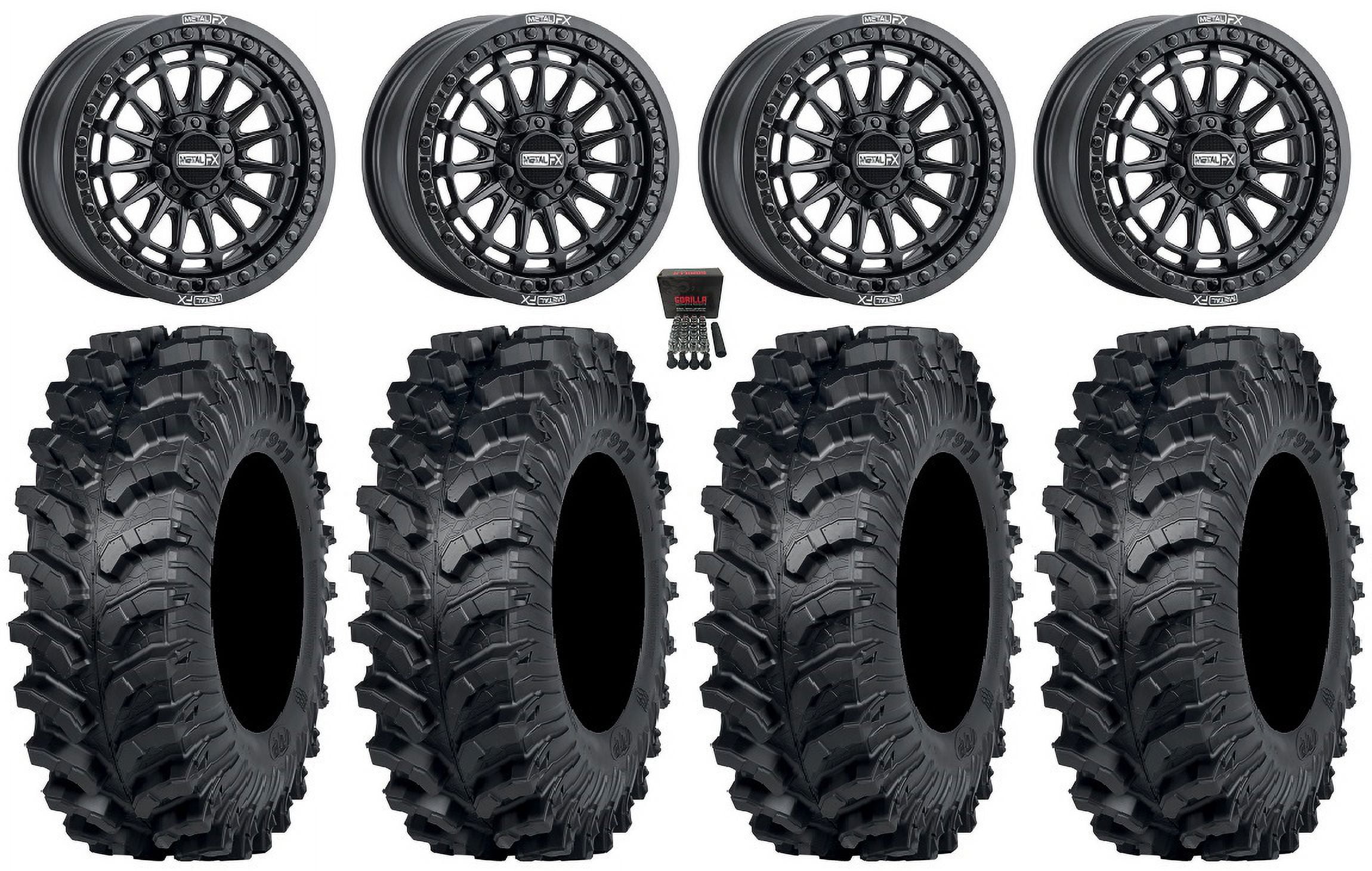 MetalFX Delta R Bdlk 15" Wheels Bk 32" MT911 Tires Polaris RZR Turbo R ...