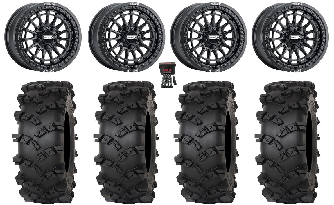 MetalFX Delta R Bdlk 15" Wheels Bk 32" Outlaw M/T Tires Polaris RZR ...