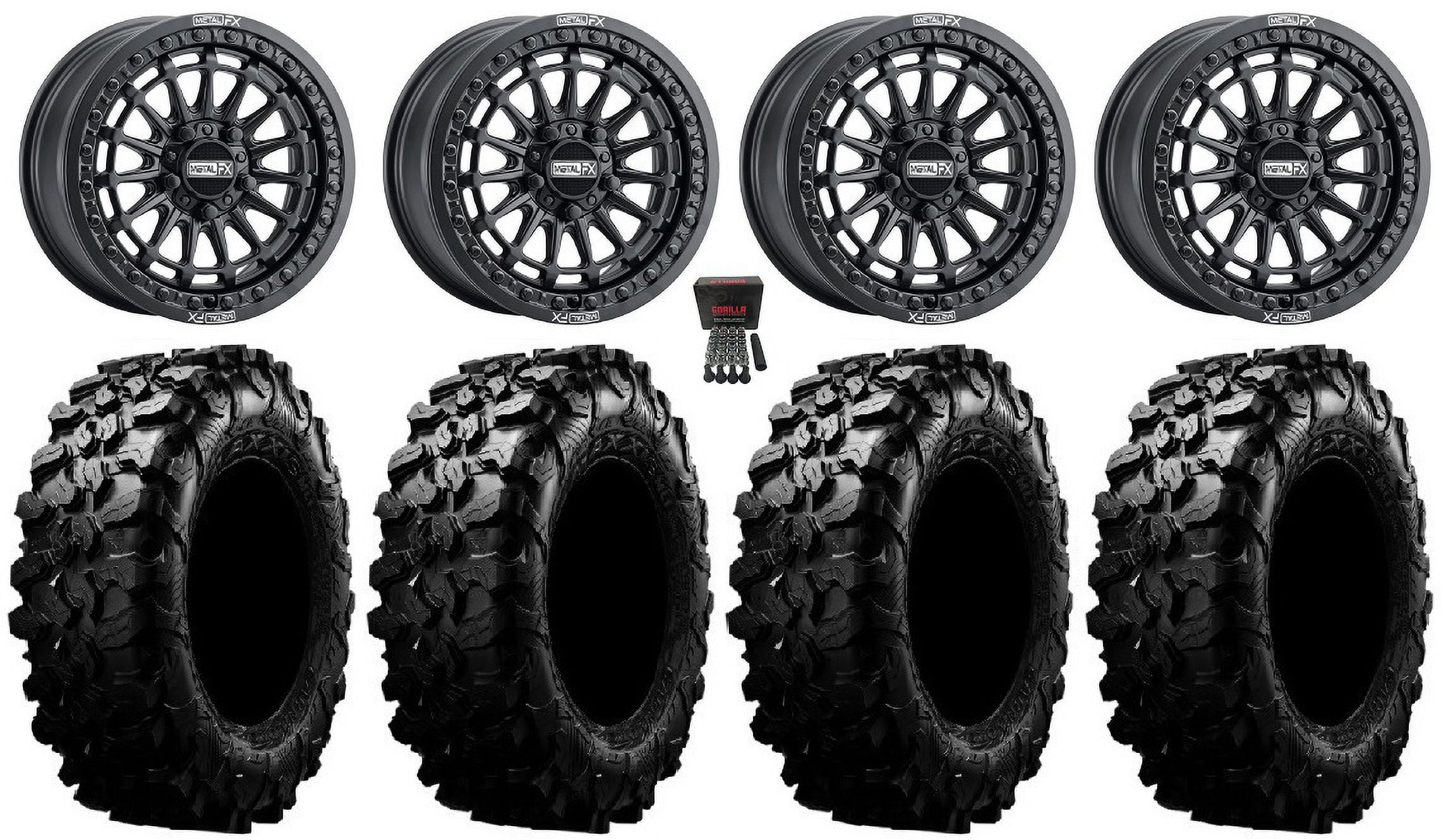 MetalFX Delta R Bdlk 15" Wheels Bk 33" Carnivore Tires Polaris RZR ...