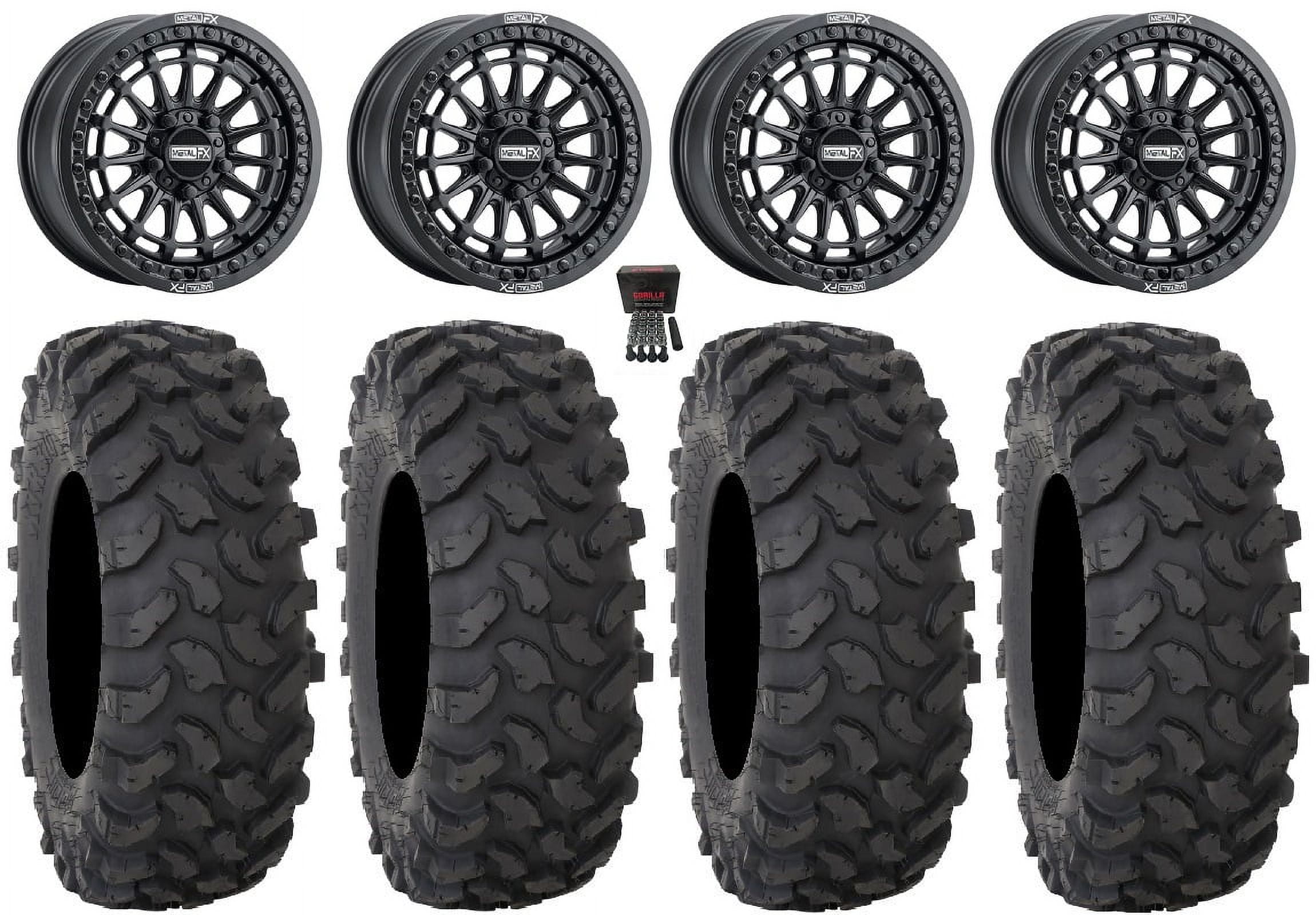 MetalFX Delta R Bdlk 15" Wheels Bk 33" XTR370 Tires Polaris RZR Turbo R ...