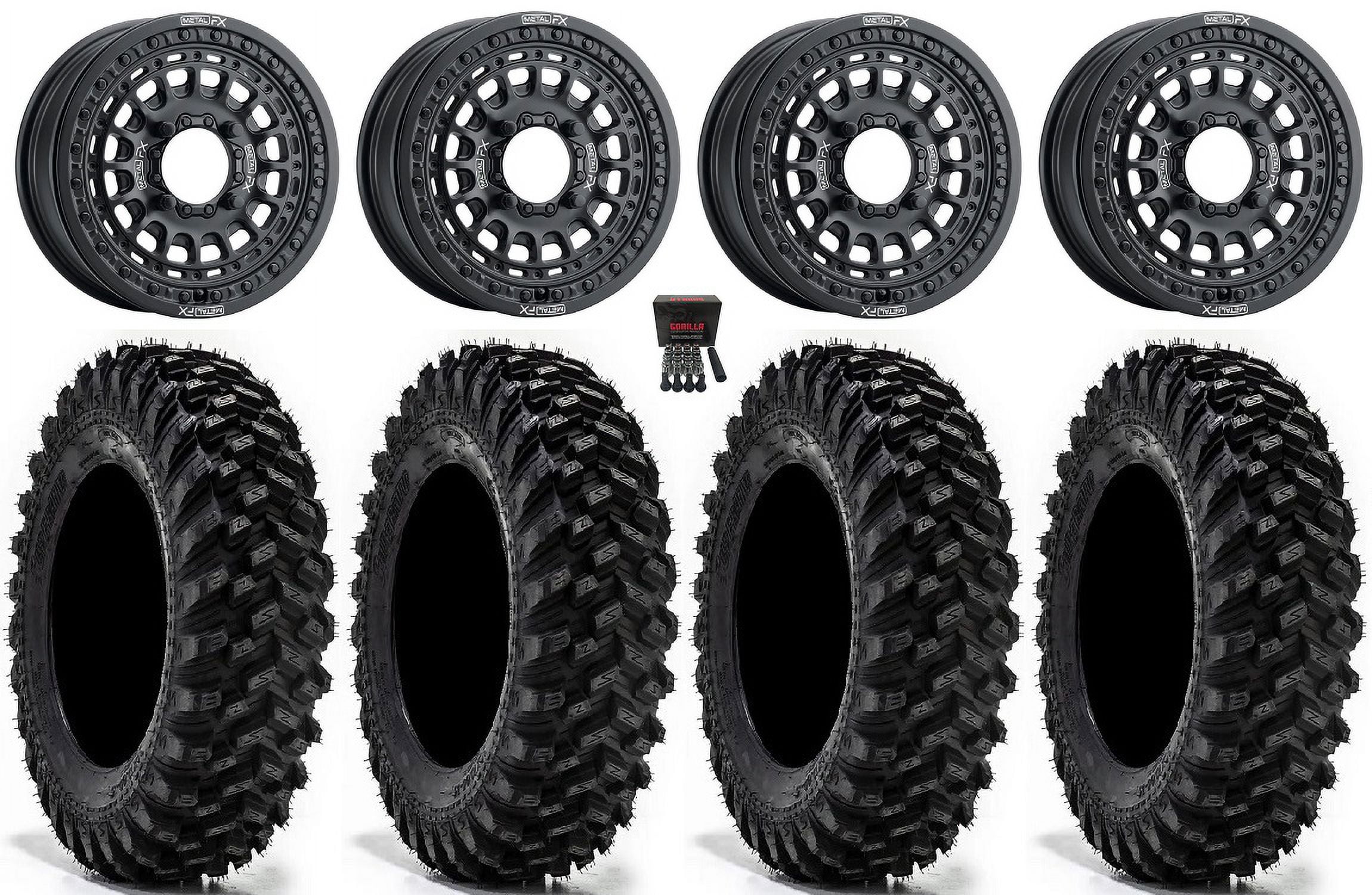 MetalFX Hitman Beadlock 15" Wheels Black 30" Warrior XT Tires Can-Am ...