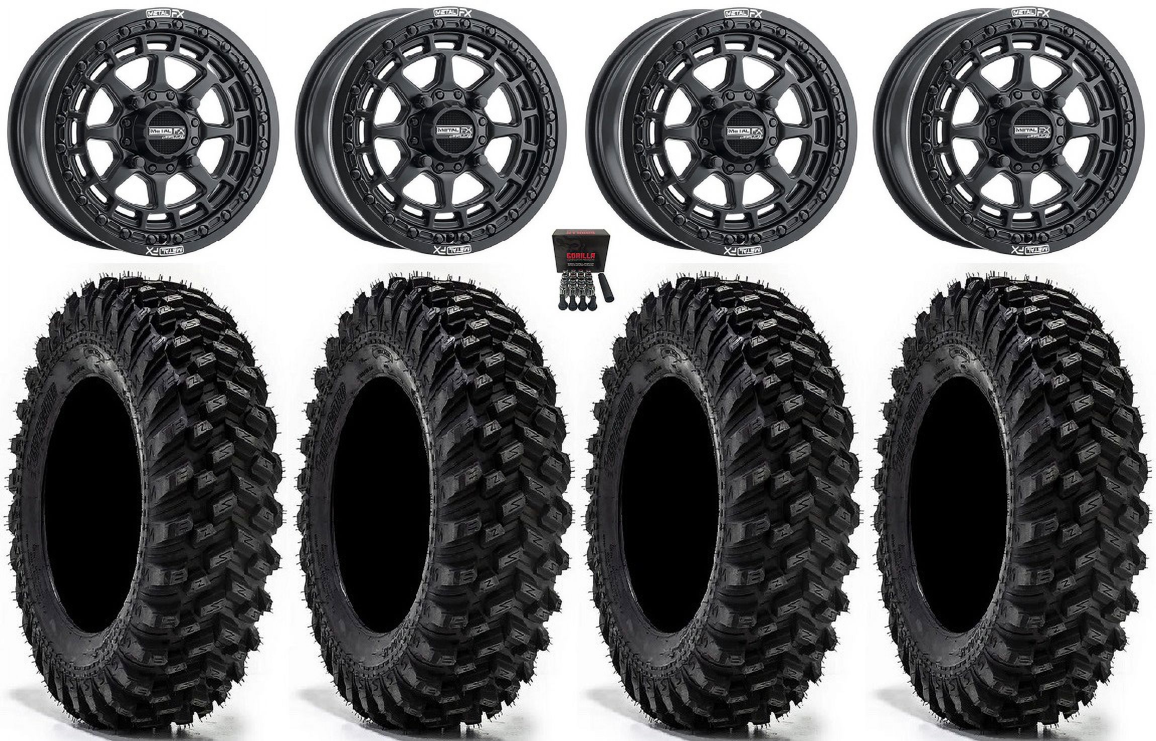 MetalFX Outlaw Bdlk 15" Wheels Bk 35" Warrior XT Tires Kawasaki Teryx ...